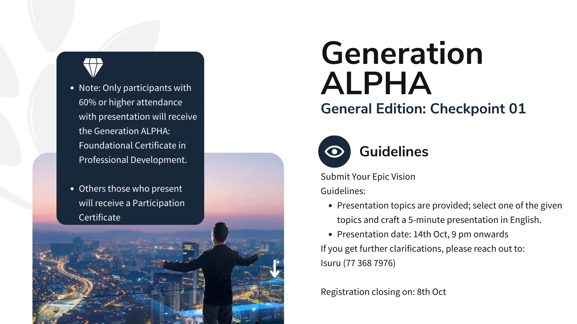 Generation ALPHA: Checkpoint 01